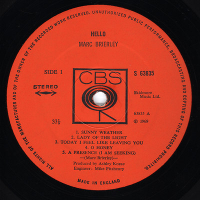 popsike.com - MARC BRIERLEY Hello - RARE ORIG UK 1969 FOLK-ROCK LP ...