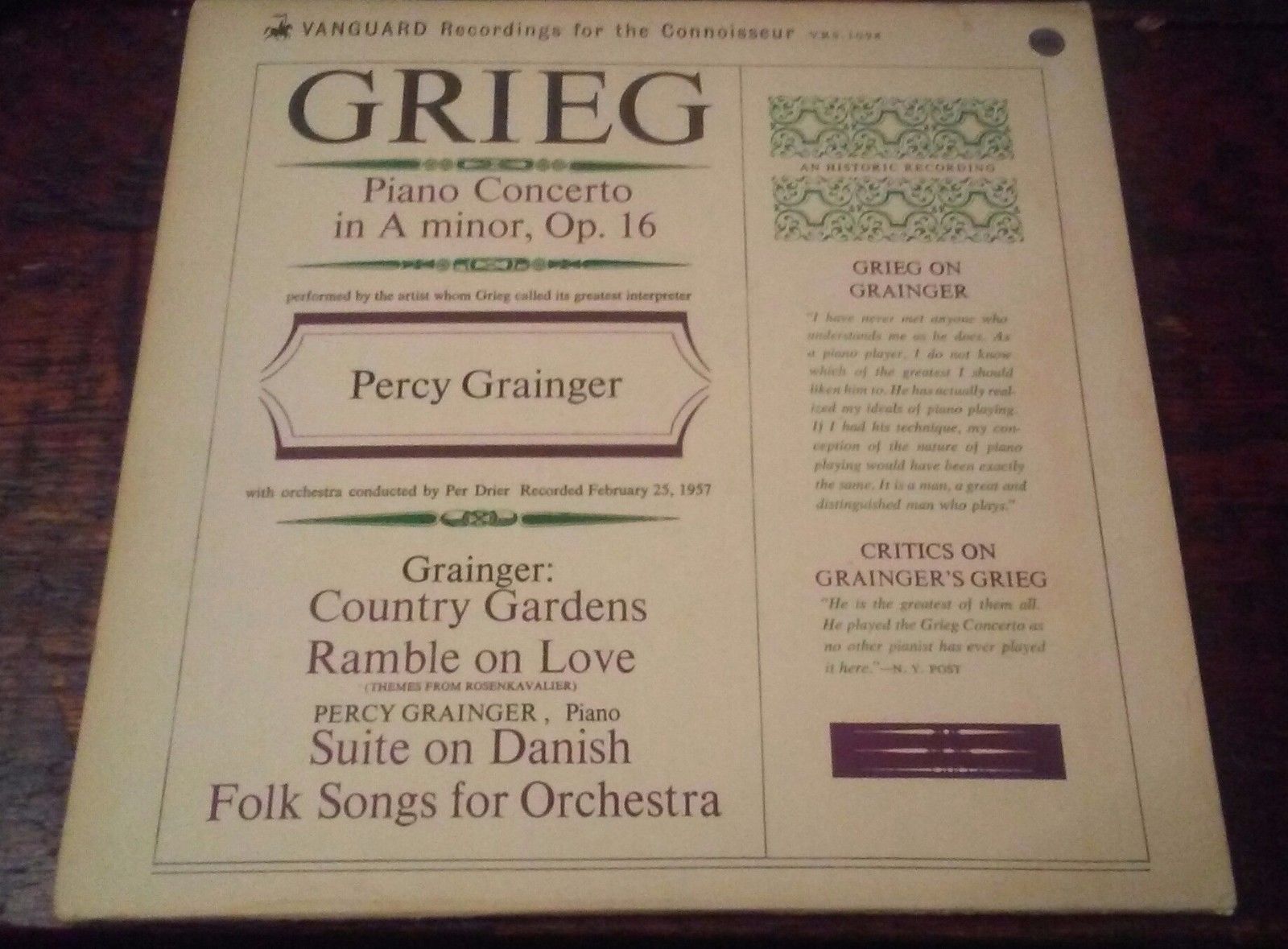 popsike.com - GRIEG- PERCY GRAINGER Vanguard VRS-1098 Vinyl LP Record ...