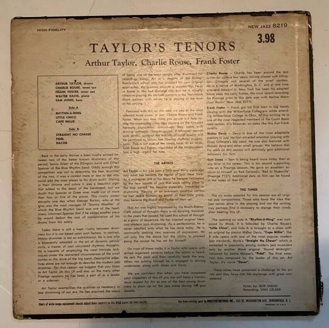 popsike.com - Art Taylor LP "Taylor's Tenors" New Jazz 8219 DEEP GROOVE ...