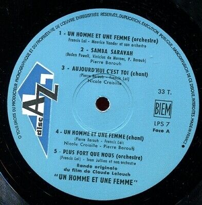 popsike.com - FRANCIS LAI Un homme et une femme French LP OST Blue ...