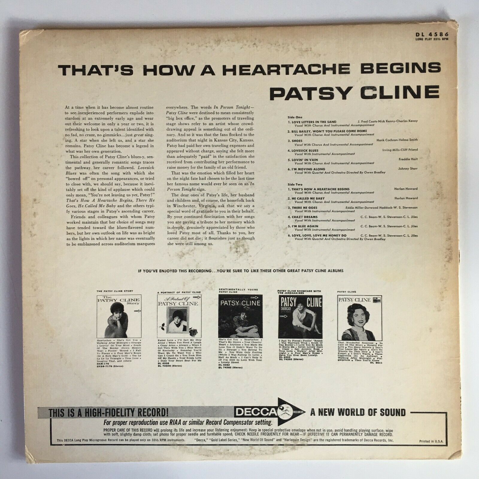 popsike.com - Rare Promo PATSY CLINE That's How A Heartache Begins ...