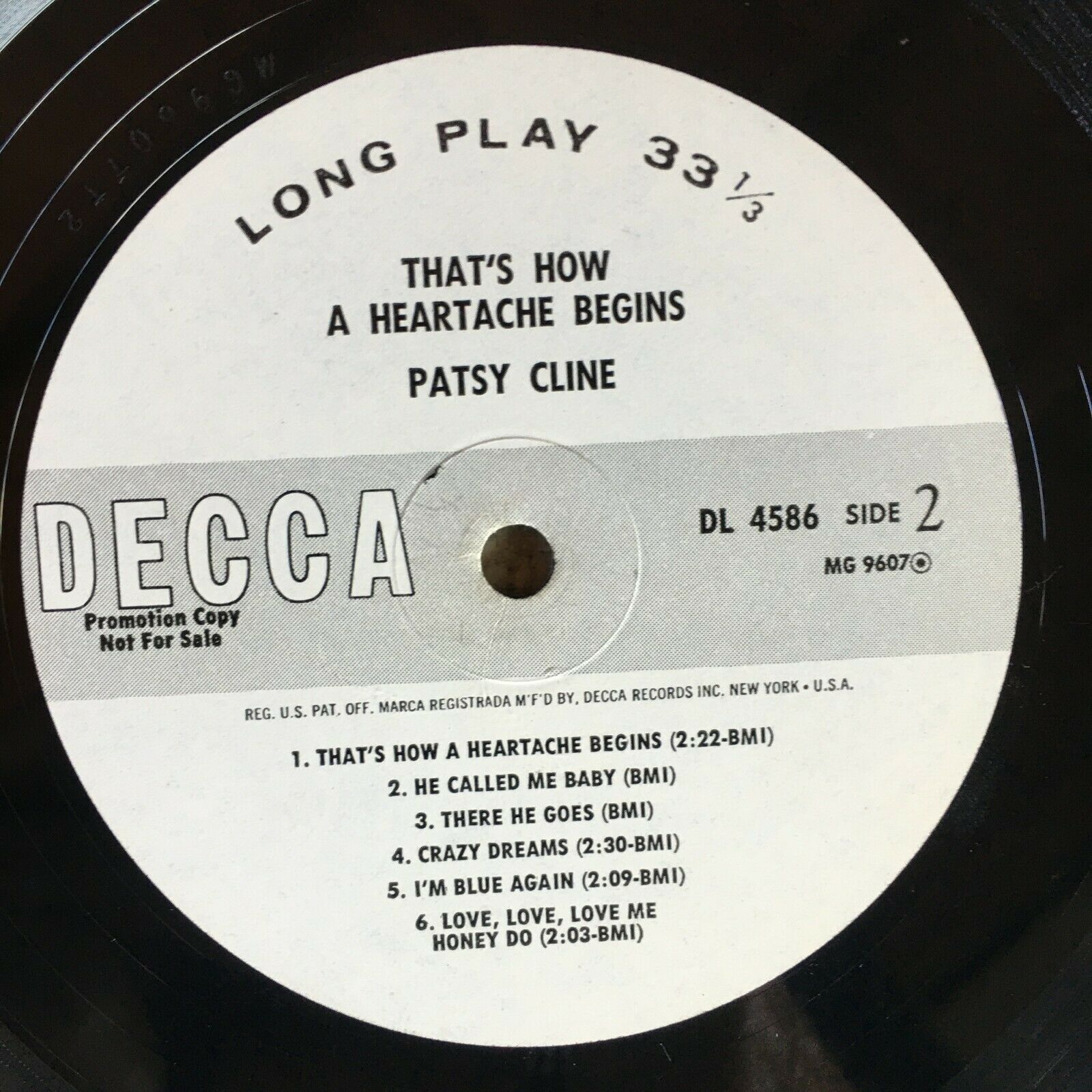 Rare Promo Patsy Cline Thats How A Heartache Begins Decca Lp Dl 4586 Vg Mono