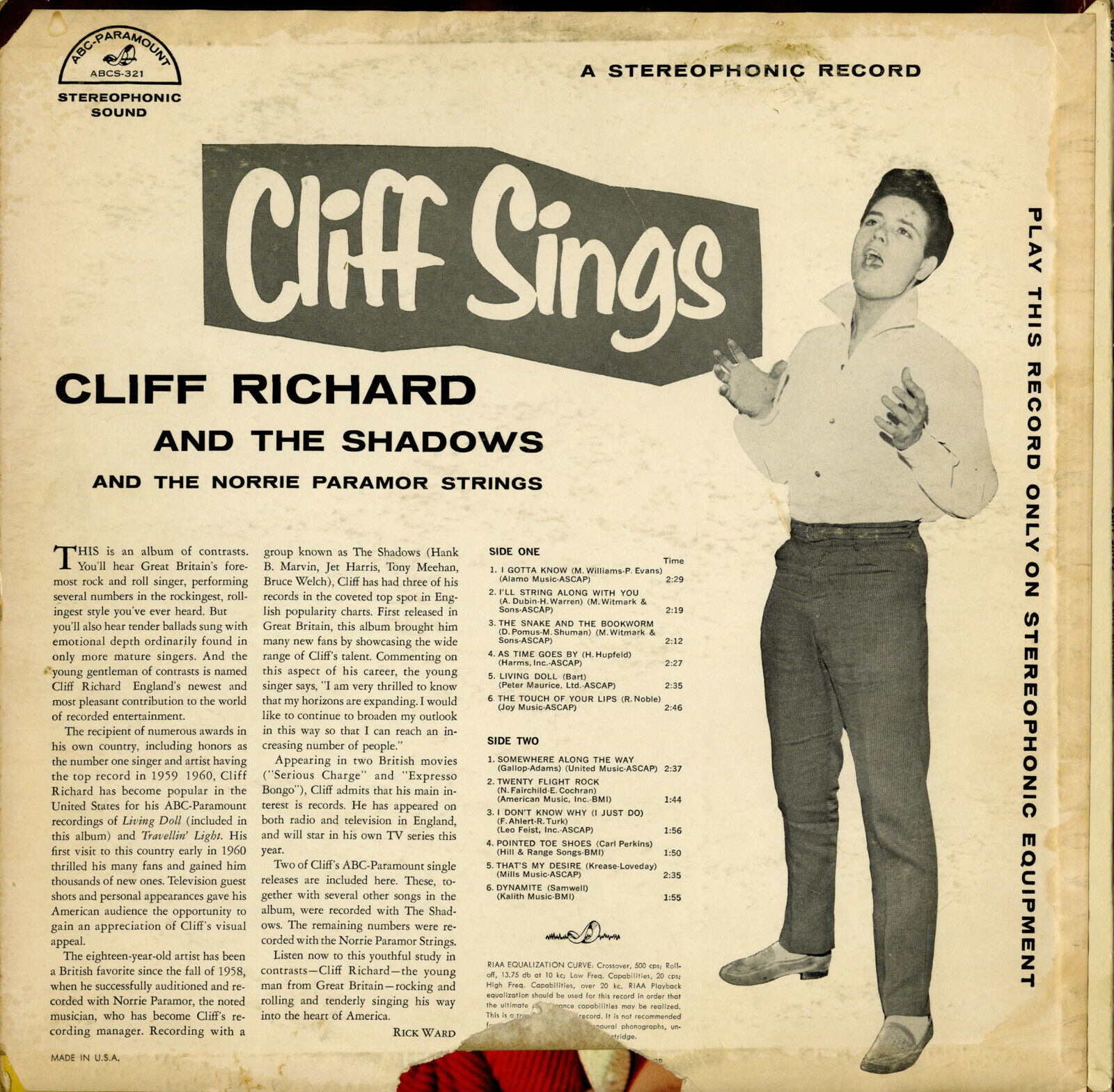 popsike.com - CLIFF RICHARD AND THE SHADOWS CLIFF SINGS RARE CANADA ...