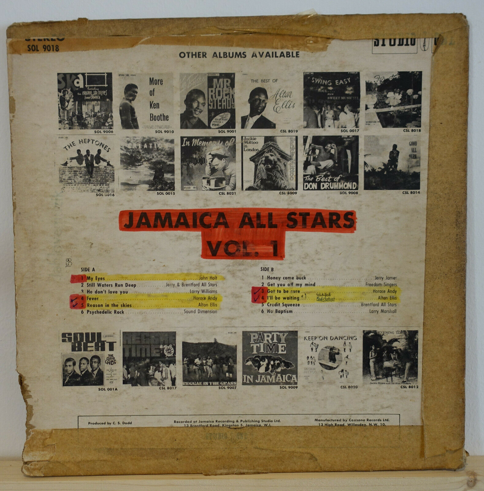 popsike.com - REGGAE LP STUDIO ONE " JAMAICA ALL STARS VOL I ...