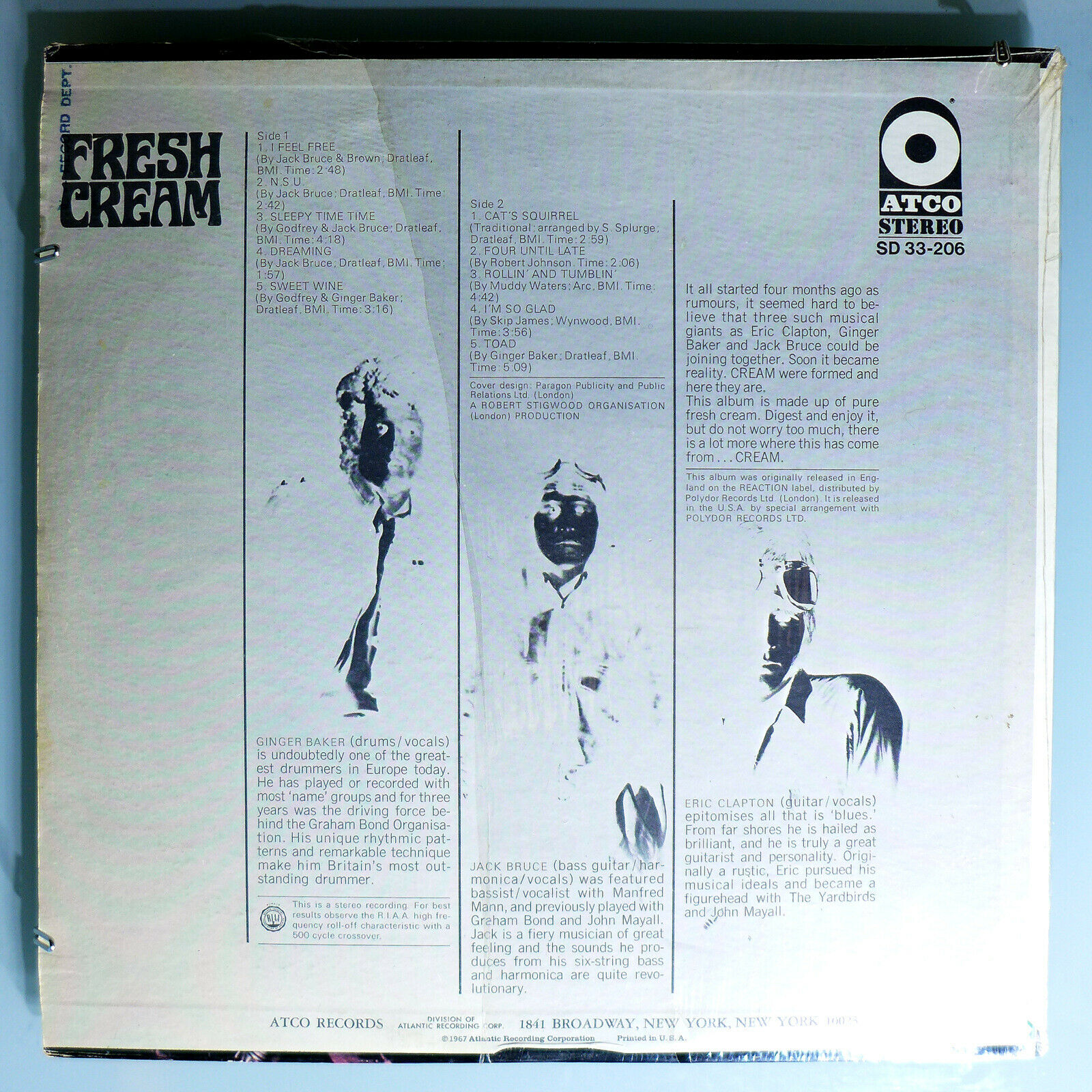 popsike.com - CREAM FRESH CREAM 1st ALBUM RARE ORIG '66 ATCO/MONARCH 2 ...