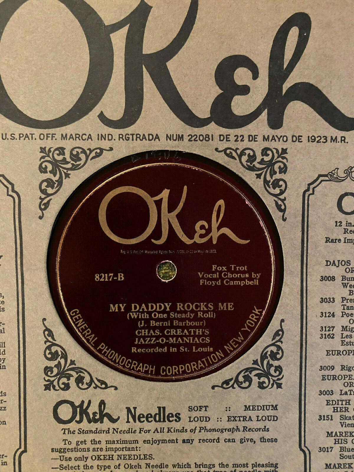 popsike.com - Okeh 8217 Chas Creath Jazz-O-Maniacs WOKE UP COLD IN HAND ...