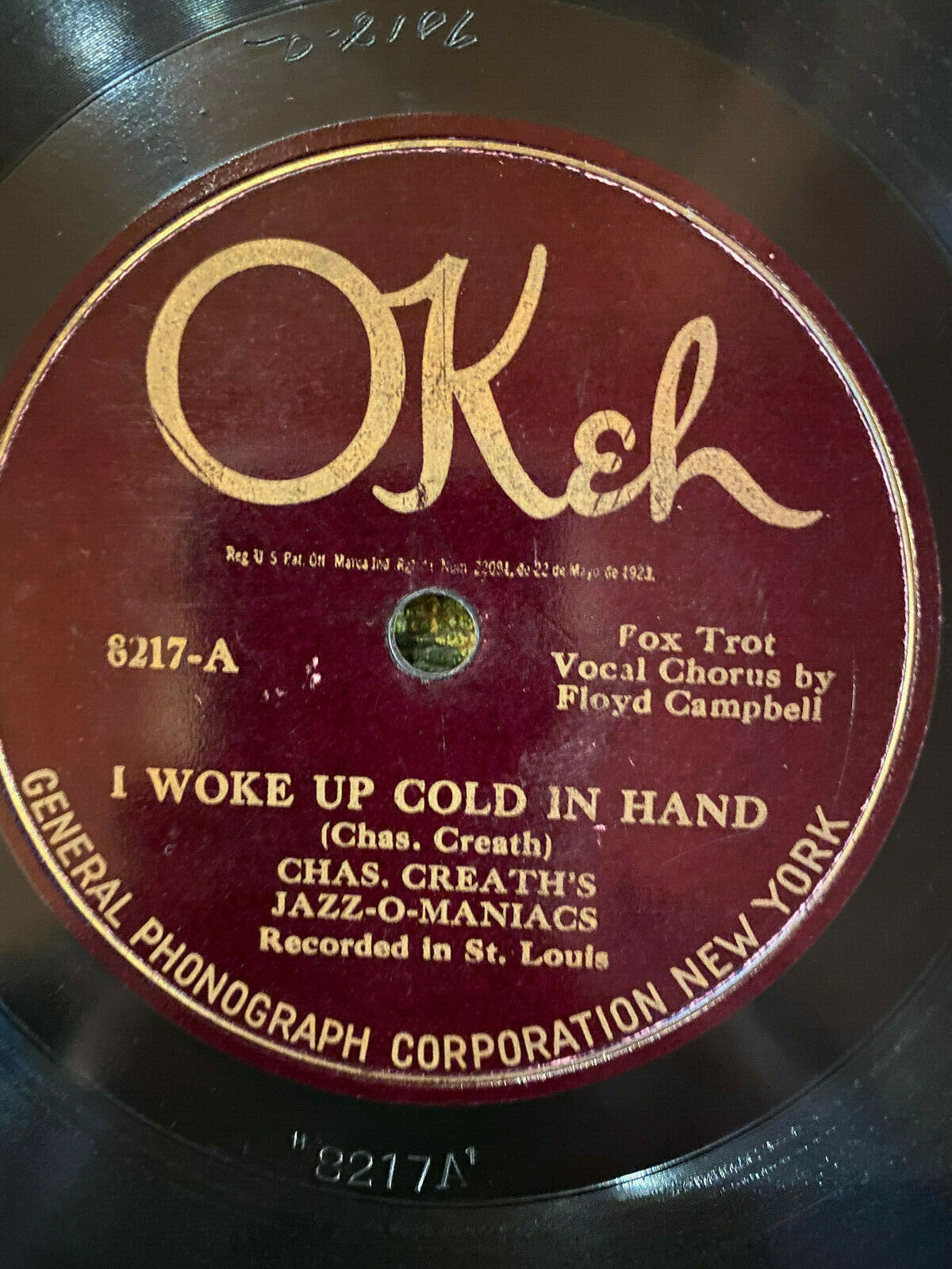 popsike.com - Okeh 8217 Chas Creath Jazz-O-Maniacs WOKE UP COLD IN HAND ...