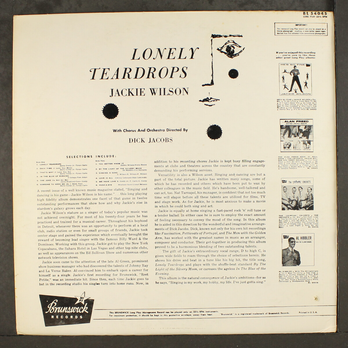popsike.com - JACKIE WILSON: lonely teardrops BRUNSWICK 12" LP 33 RPM ...