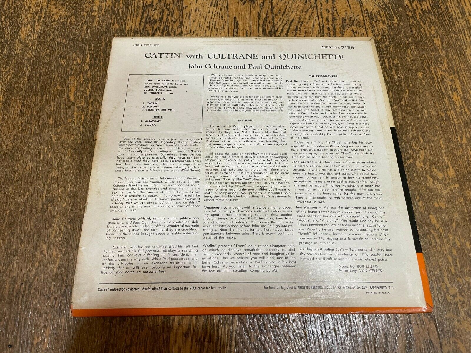 popsike.com - John Coltrane LP - Cattin' With Coltrane and Quinichette ...