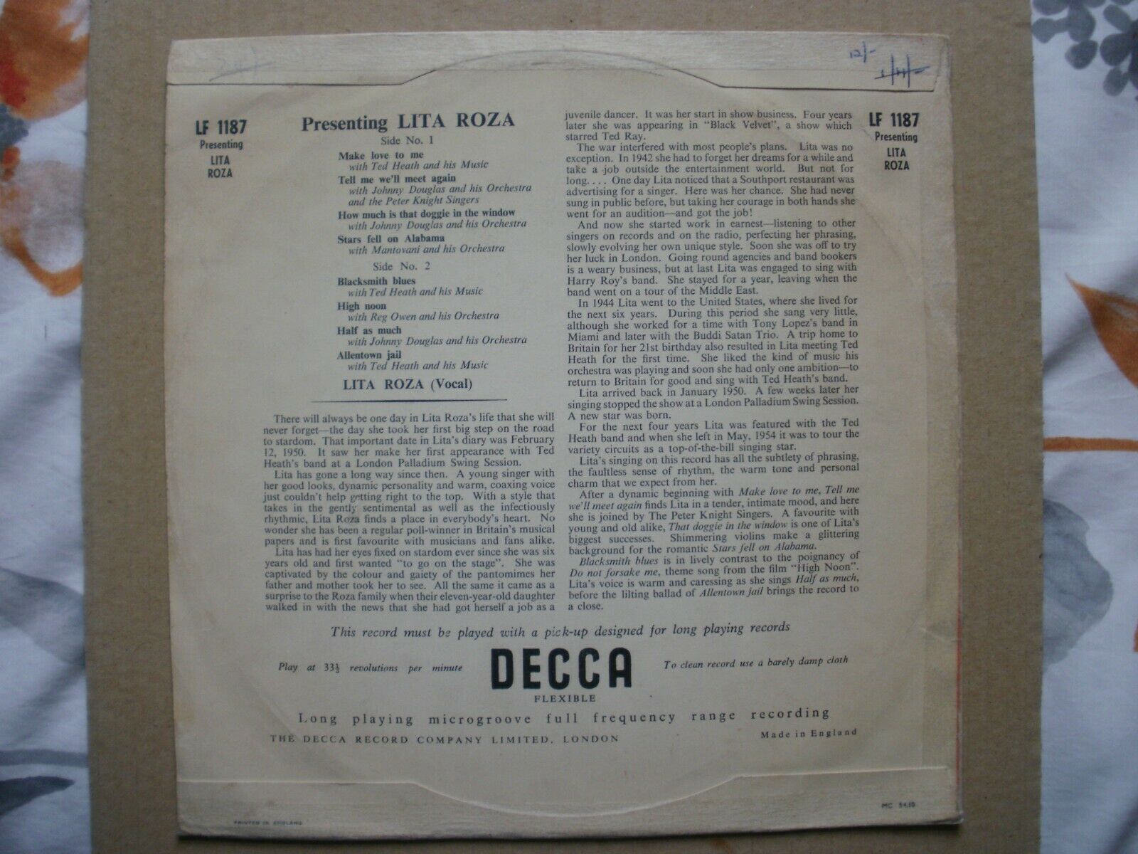 popsike.com - 10" LP ; Lita Roza "Presenting" 1954 Decca LF 1187 VG+/EX ...