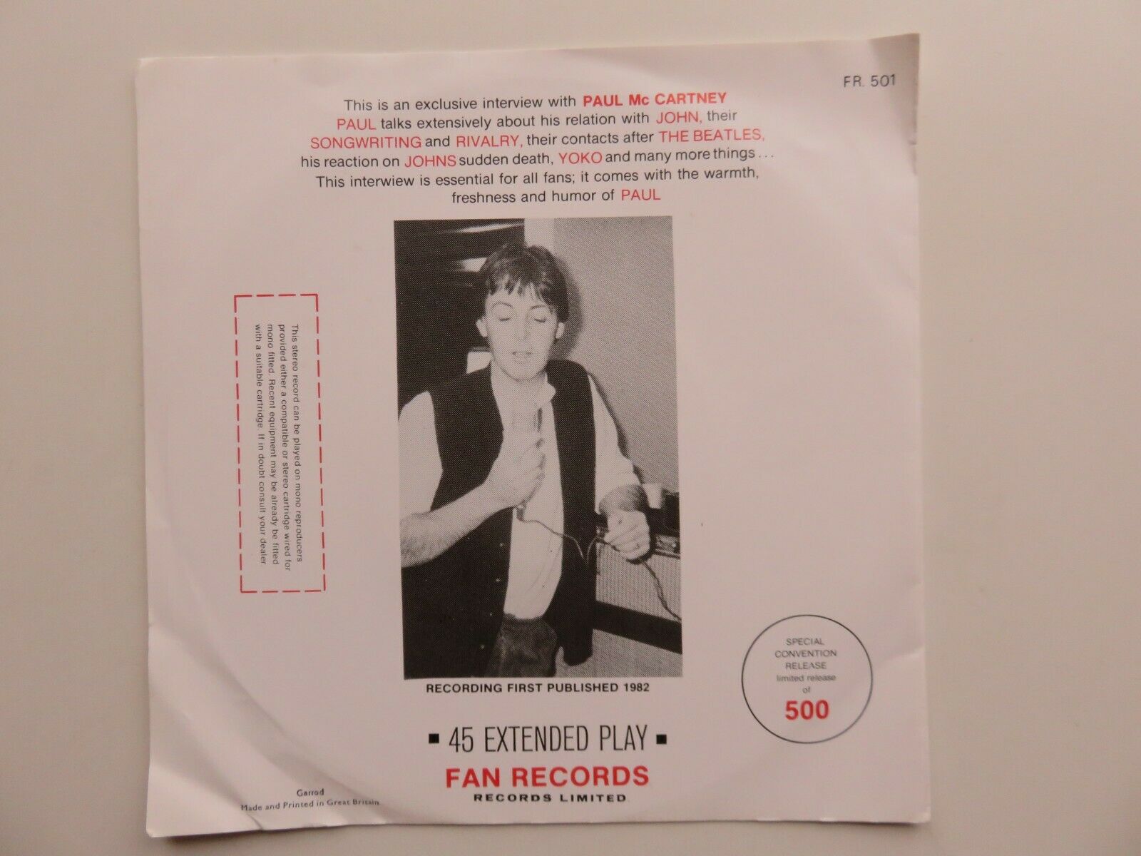 popsike.com - PAUL McCARTNEY INTERVIEW 45 PAUL McCARTNEY TALKS ABOUT ...