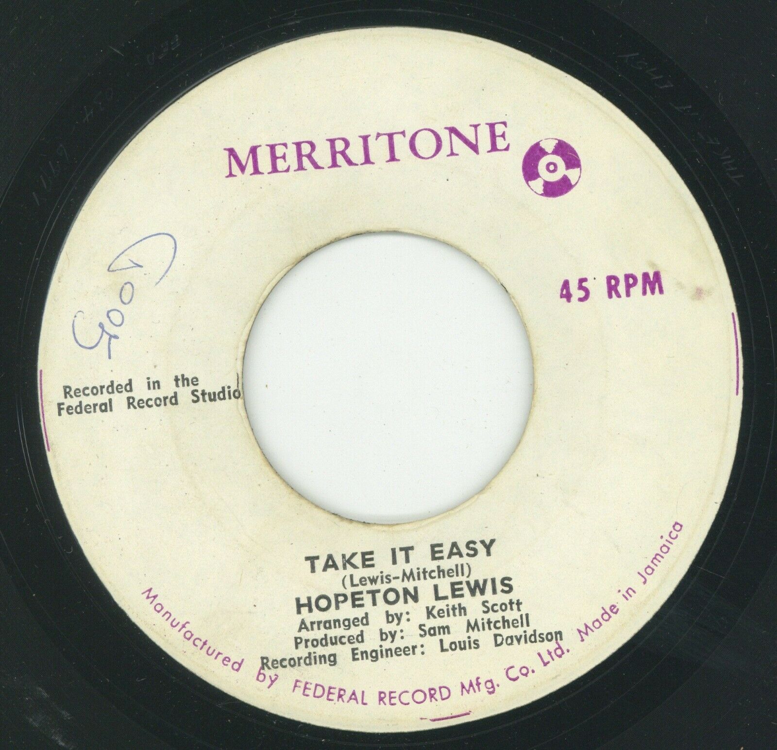 popsike.com - " TAKE IT EASY. " hopeton lewis. MERRITONE 7in 1966 ...