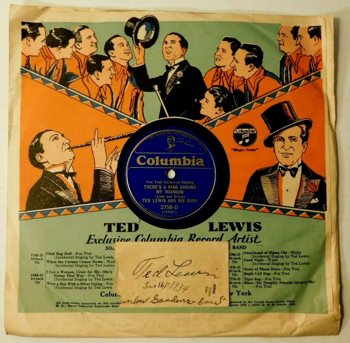 popsike.com - Ted Lewis 78 record / Picture sleeve / Ticket with ...
