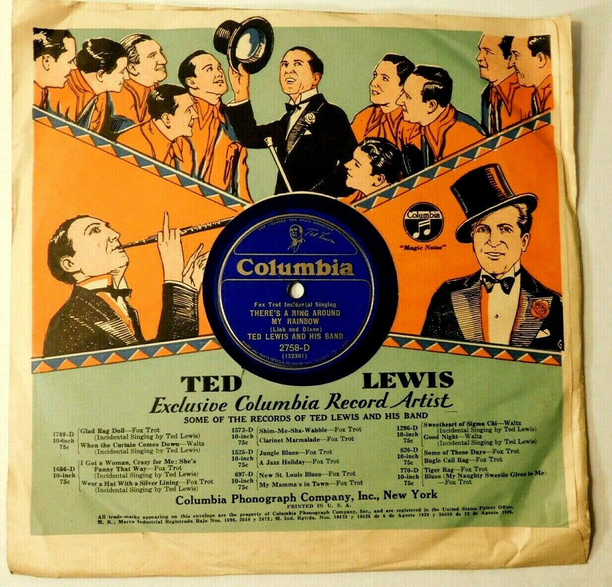 popsike.com - Ted Lewis 78 record / Picture sleeve / Ticket with ...
