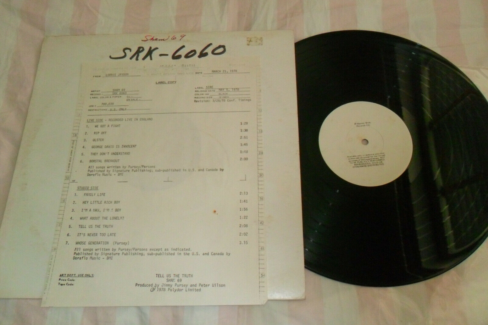 popsike.com - SHAM 69 -TELL US THE TRUTH LP U.S TEST PRESSING WHITE ...