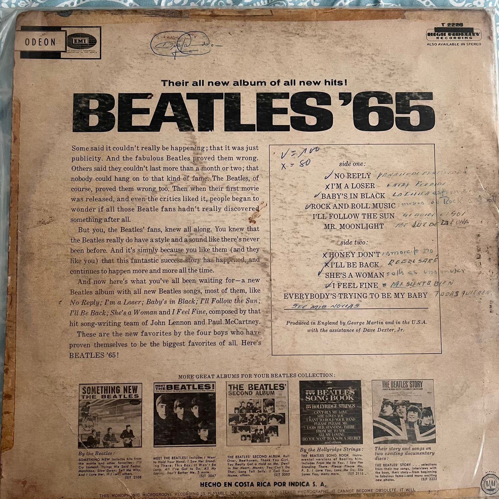 popsike.com - THE BEATLES Beatles 65 COSTA RICA Vinyl LP Album Pressing ...