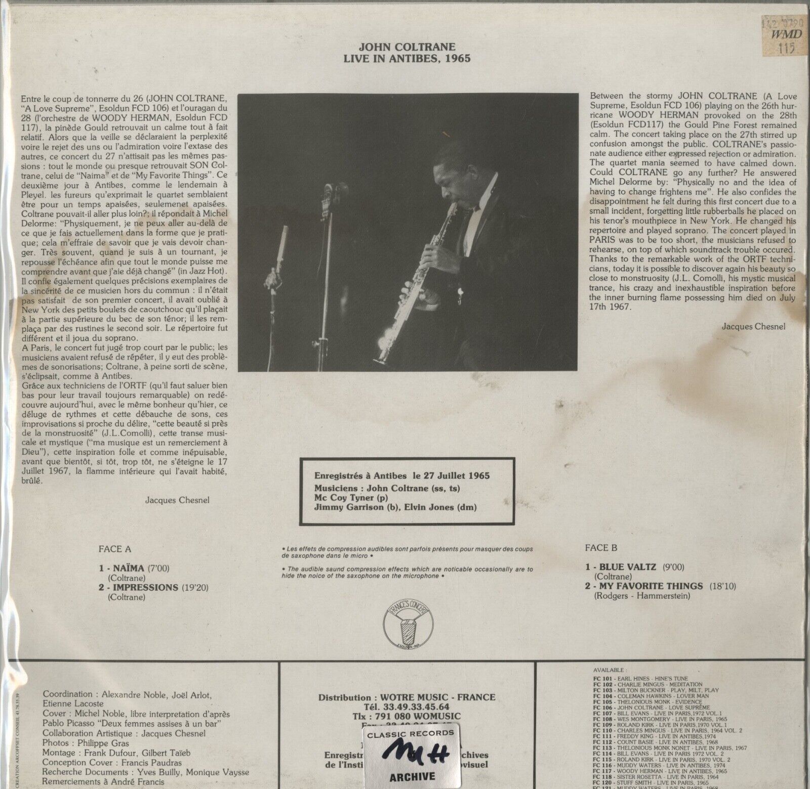 popsike.com - France's Concert FC 119 John Coltrane Live In Antibes ...