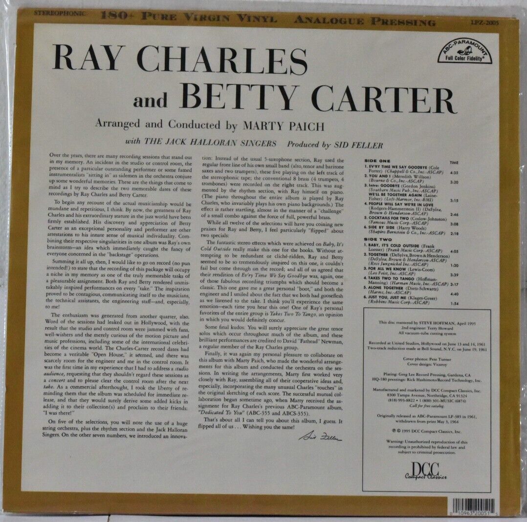 popsike.com - DCC COMPACT CLASSIC RAY CHARLES AND BETTY CARTER 180+g ...