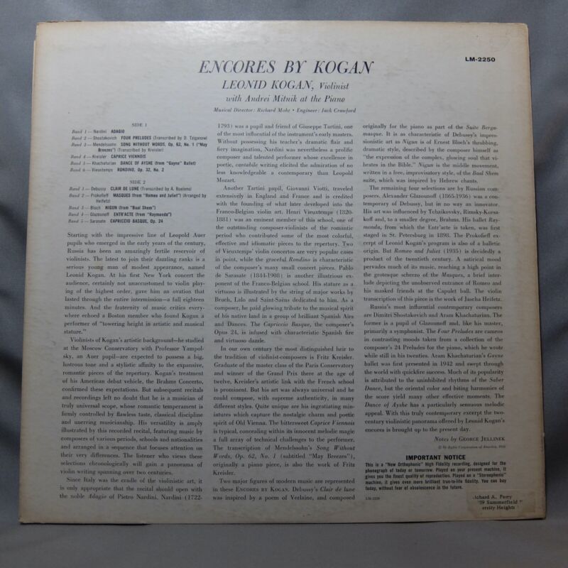 popsike.com - RCA VICTOR LM-2250 Encores by Kogan SD ED1 - auction details