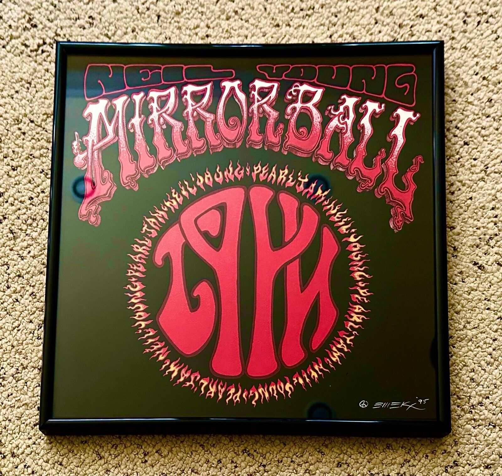 popsike.com - FRAMED Super-Rare EMEK SIGNED '95 MIRRORBALL Pearl Jam ...