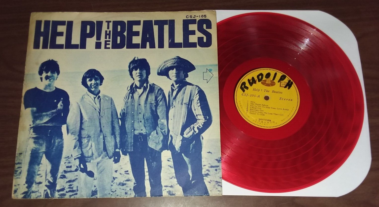 popsike.com - The Beatles "HELP " Import RARE Colored Red Vinyl CSJ-105 ...