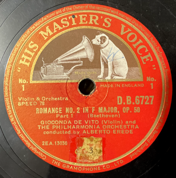 popsike.com - HMV D.B. 6727 ed1 Gioconda de Vito: Beethoven: Romance no. 2 for violin. NO ASD ...