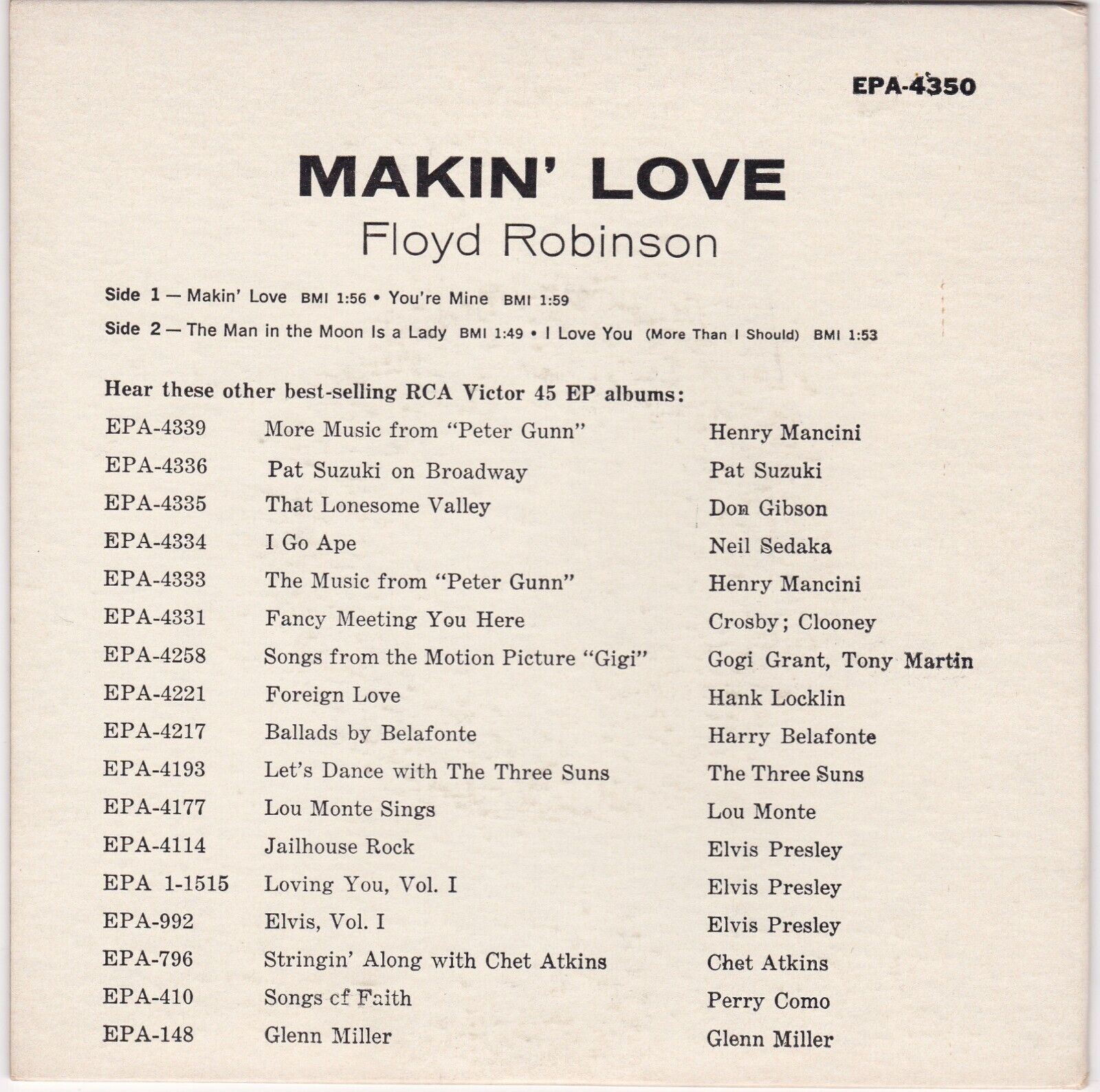 popsike.com - Floyd Robinson "Makin' Love" RCA 4-Song EP EPA 4350 ...