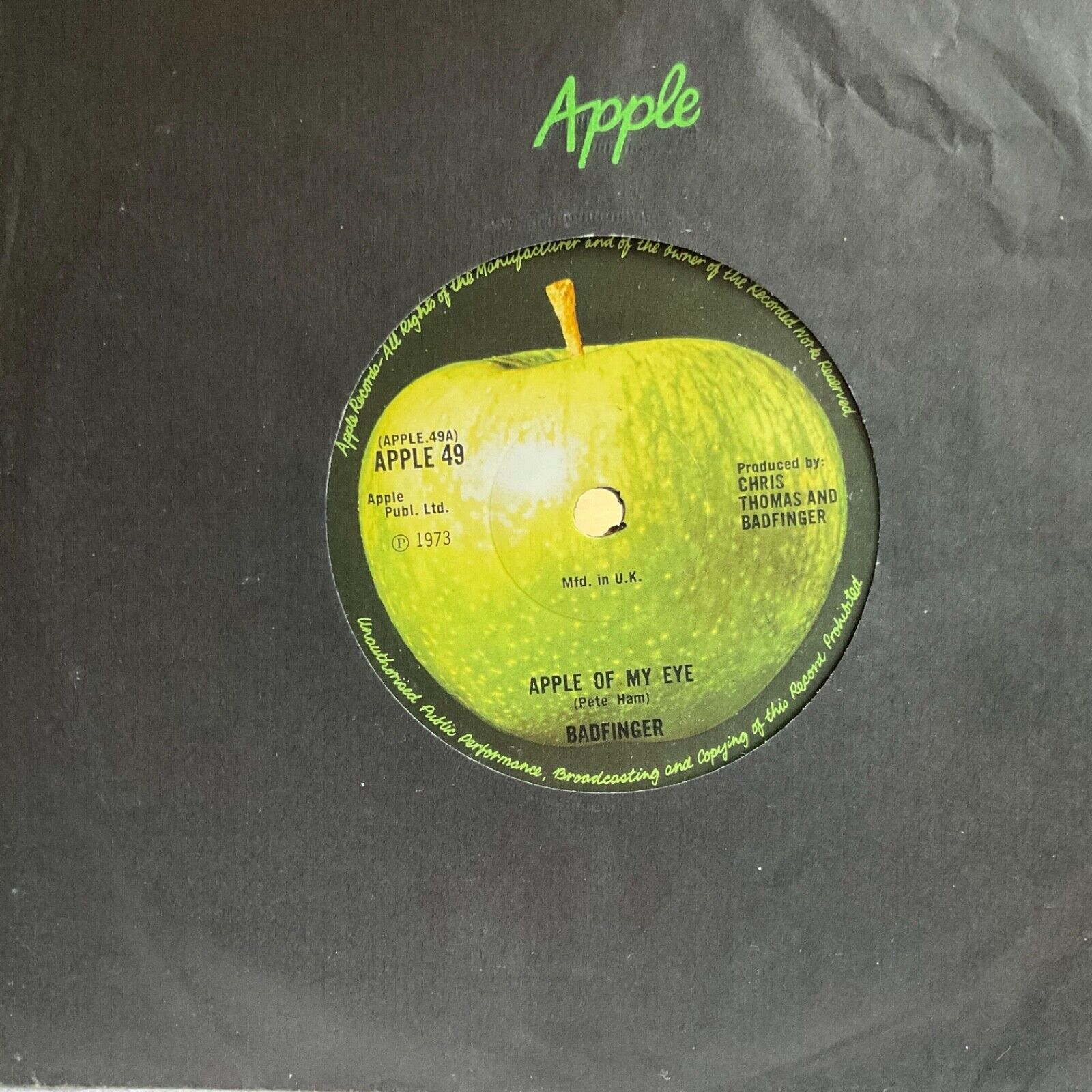 popsike.com - BADFINGER - ‘APPLE OF MY EYE’ / ‘BLIND OWL’ APPLE 49 RARE ...