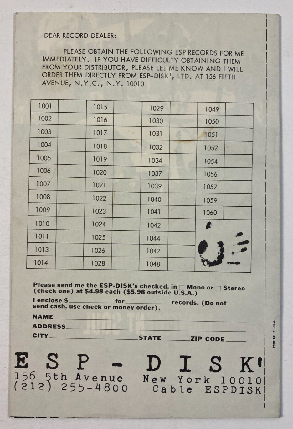 popsike.com - ESP Disk 1967 Record Catalog Featuring Sun Ra Fugs ...