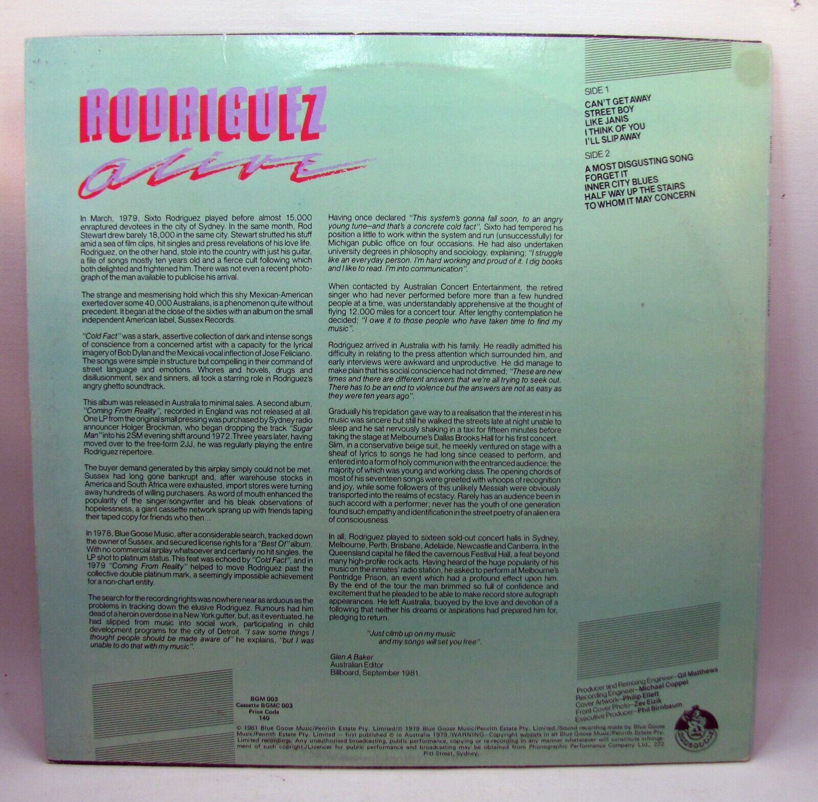 popsike.com - RODRIGUEZ - ALIVE - VINYL ALBUM - BLUE GOOSE LABEL - 1981 ...