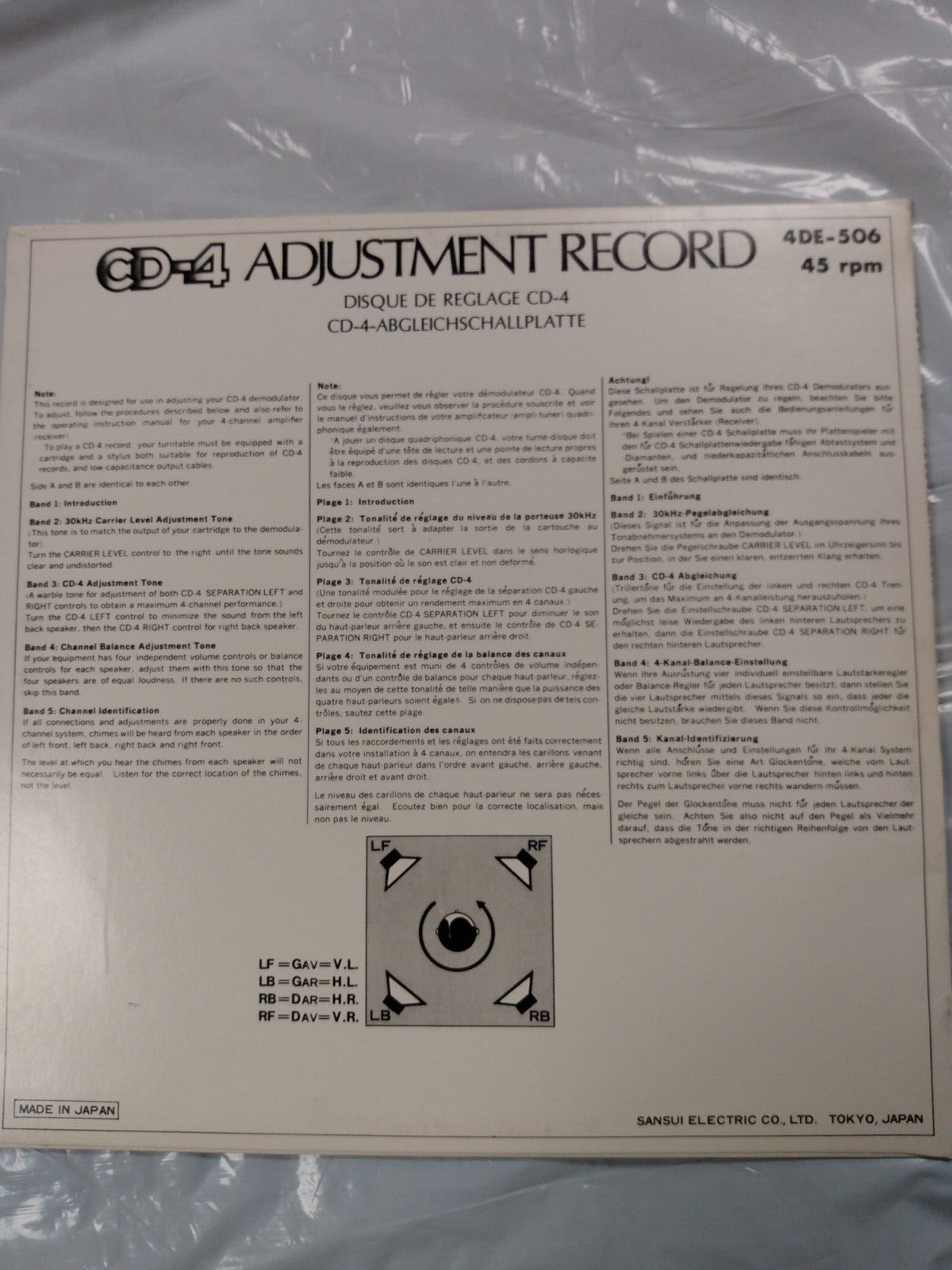 popsike.com - Sansui CD-4 Adjustment Test Record 4DE-506 for 45 RPM ...
