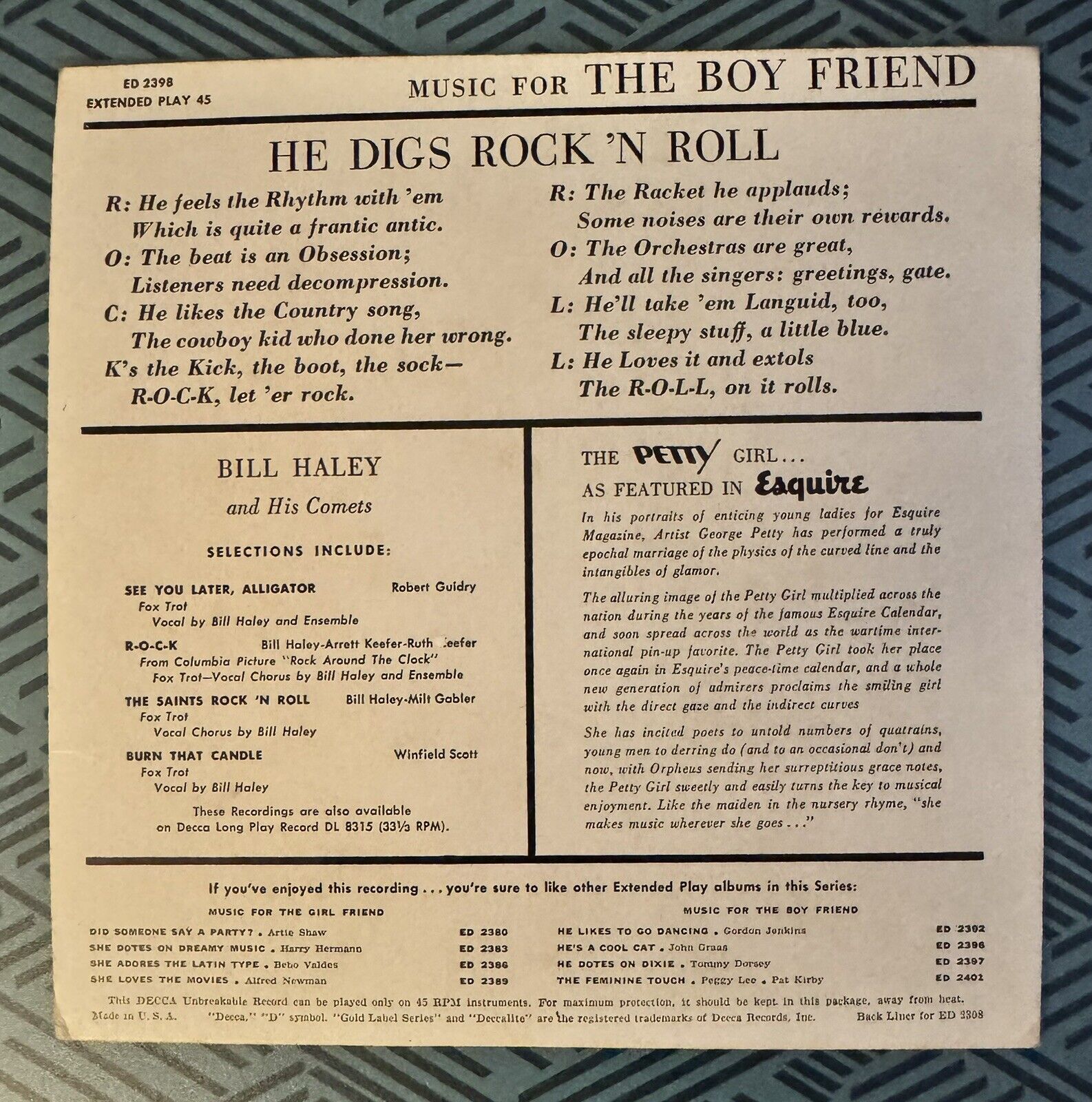 popsike.com - RARE BILL HALEY AND HIS COMETS HE DIGS ROCK'N ROLL EP ...