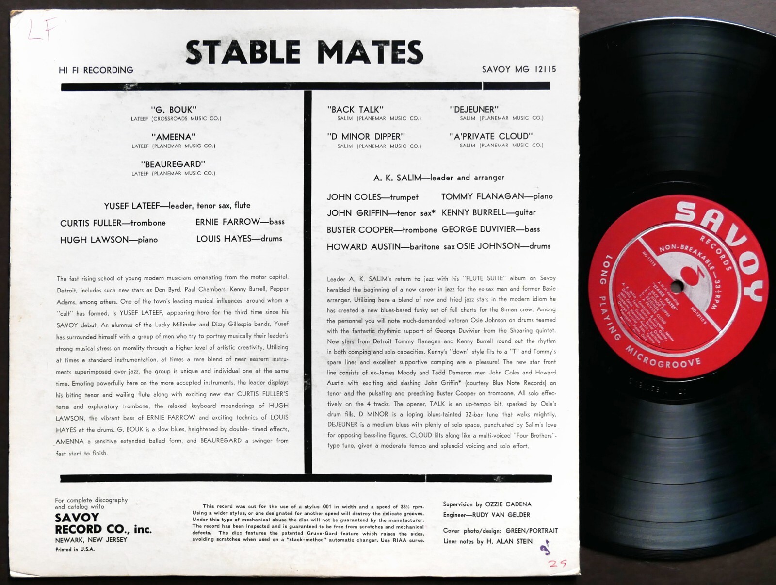 popsike.com - YUSEF LATEEF A.K. SALIM Stable Mates LP SAVOY MG-12115 ...