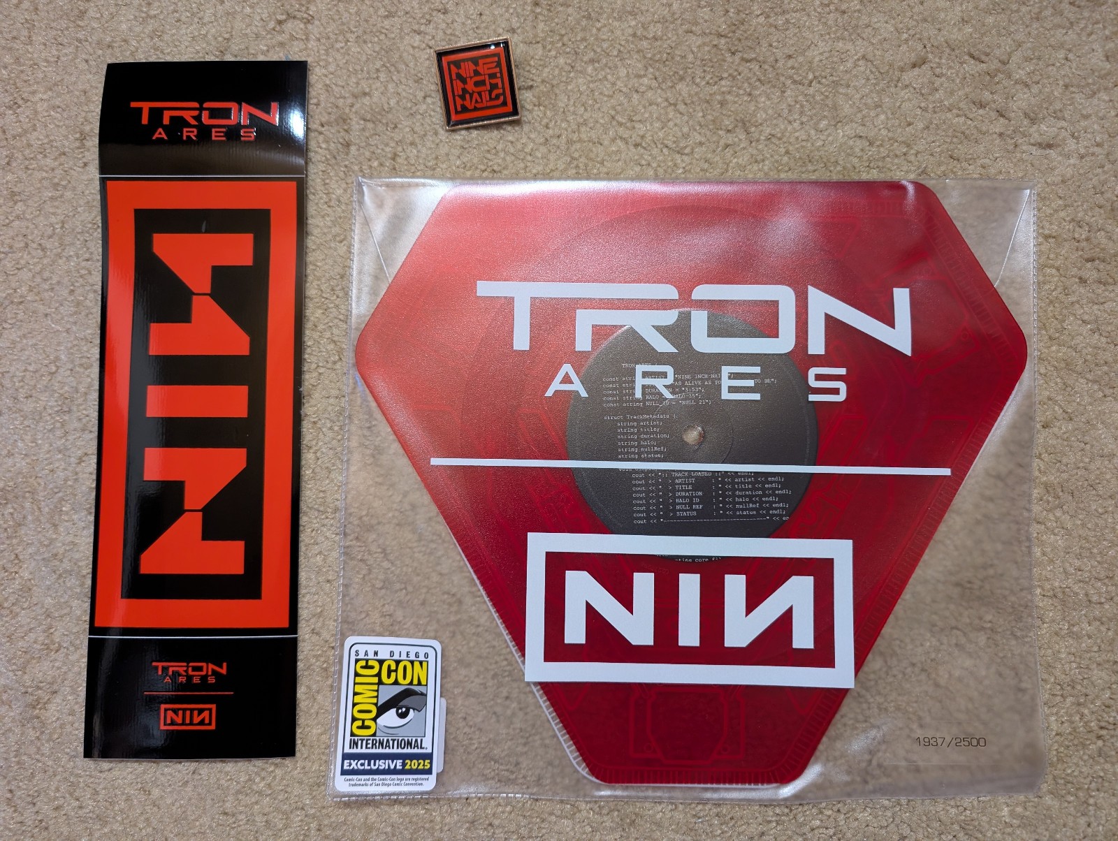 popsike.com - SDCC 2025 Tron Ares NIN Vinyl with Sticker and Pin 1937/ ...
