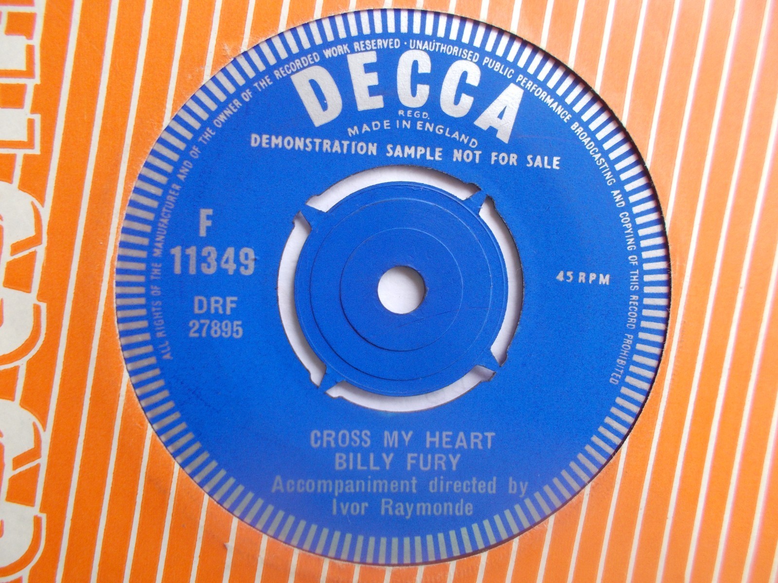 popsike.com - EX UK DEMO DECCA 45 - BILLY FURY - "HALFWAY TO PARADISE" /"CROSS MY HEART ...
