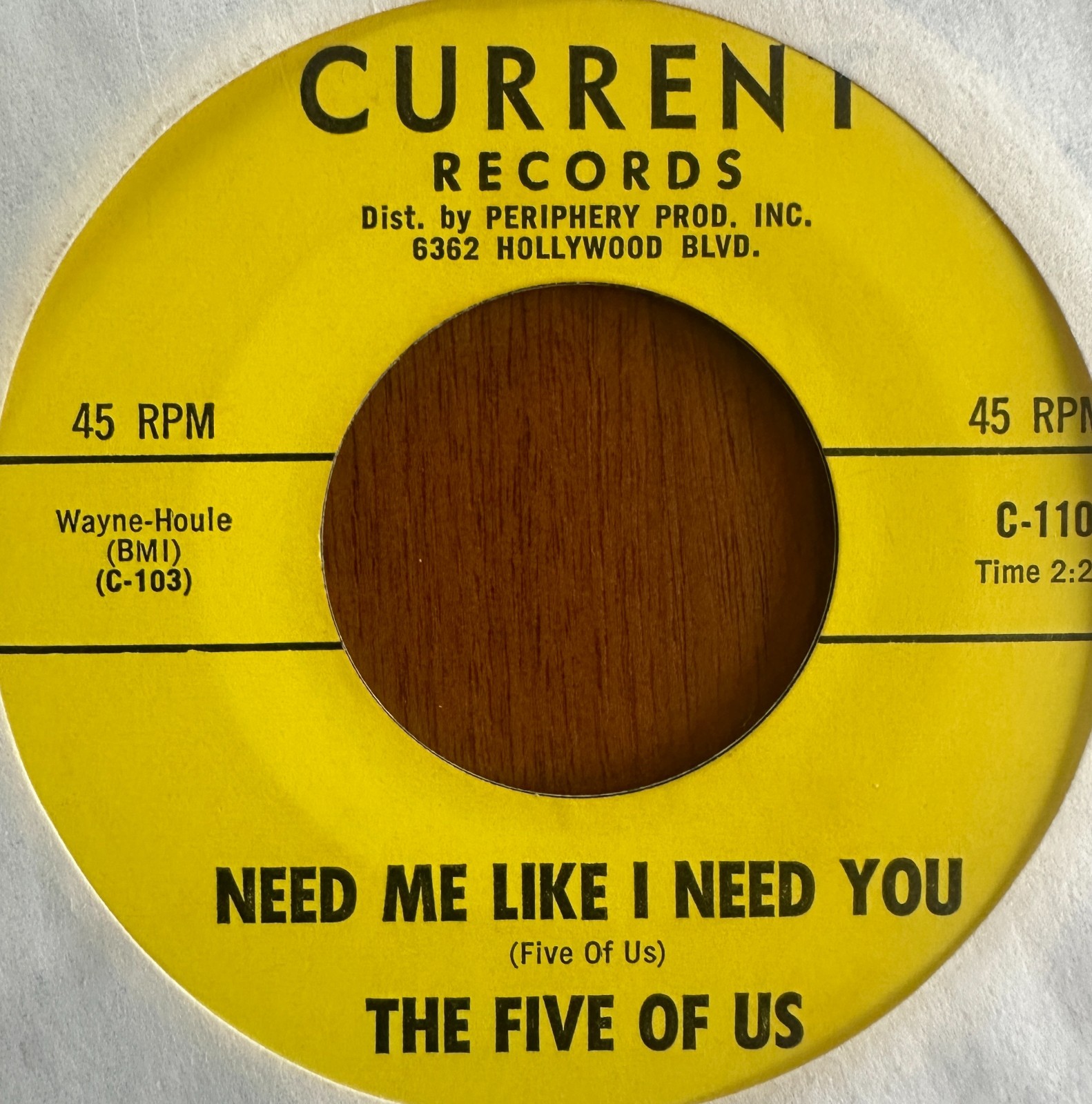 popsike.com - The Five Of Us - Hey You/Need Me Like I Need You ...